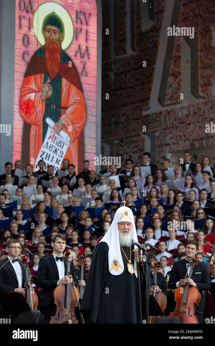 Russian Orthodox Church Patriarch Kirill speaks during a celebration of ...