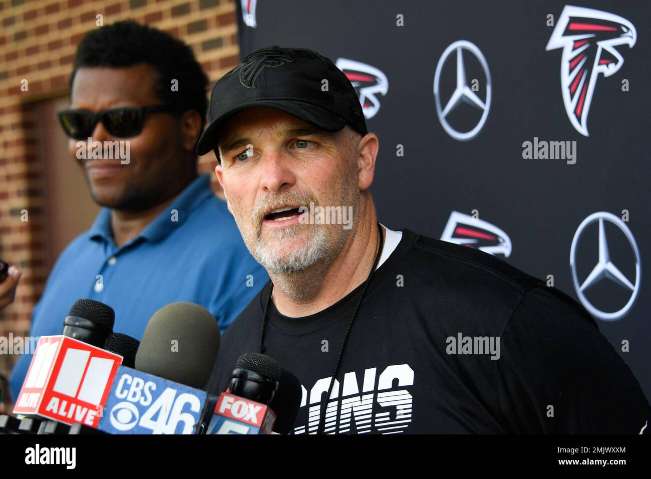 Atlanta Falcons coach Dan Quinn speaks to the media after NFL football ...