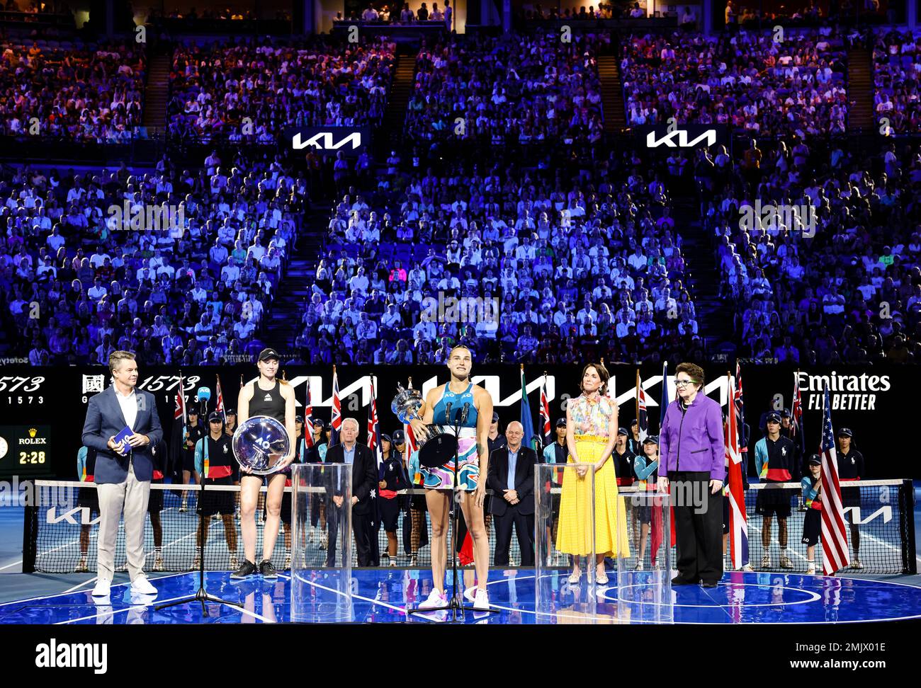 Melbourne, Australia, 28th Jan, 2023. Trophy presentation after the ...
