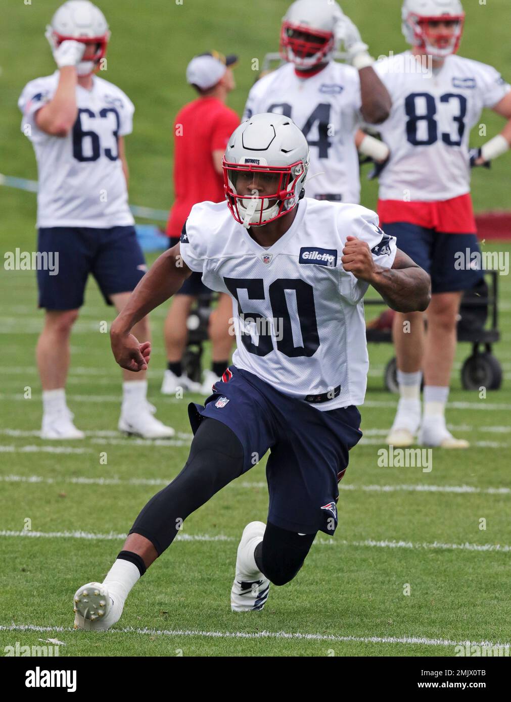New England Patriots wide receiver K'Neal Harris runs a pass route ...