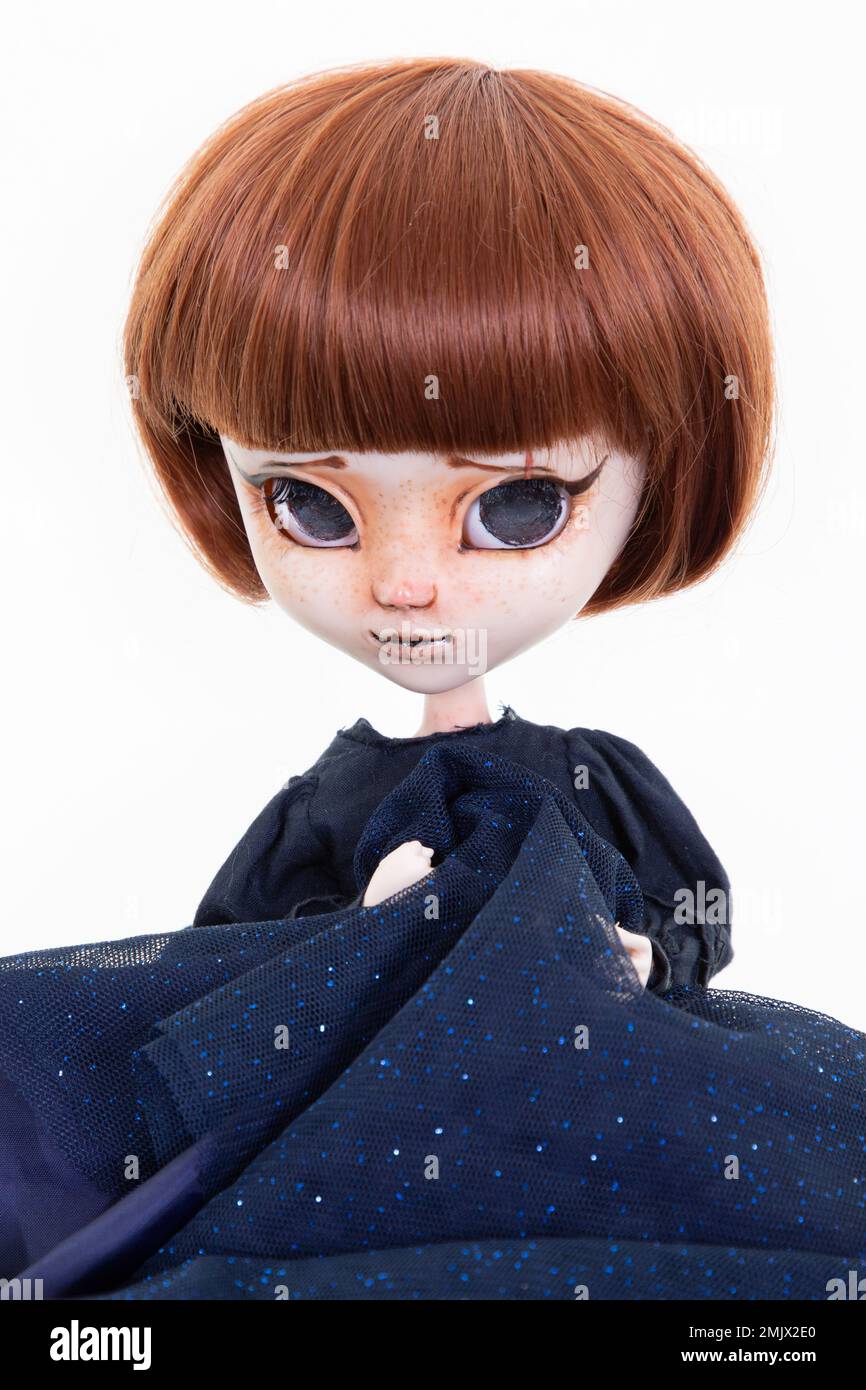 doll scary plastic with tears on white background Stock Photo - Alamy