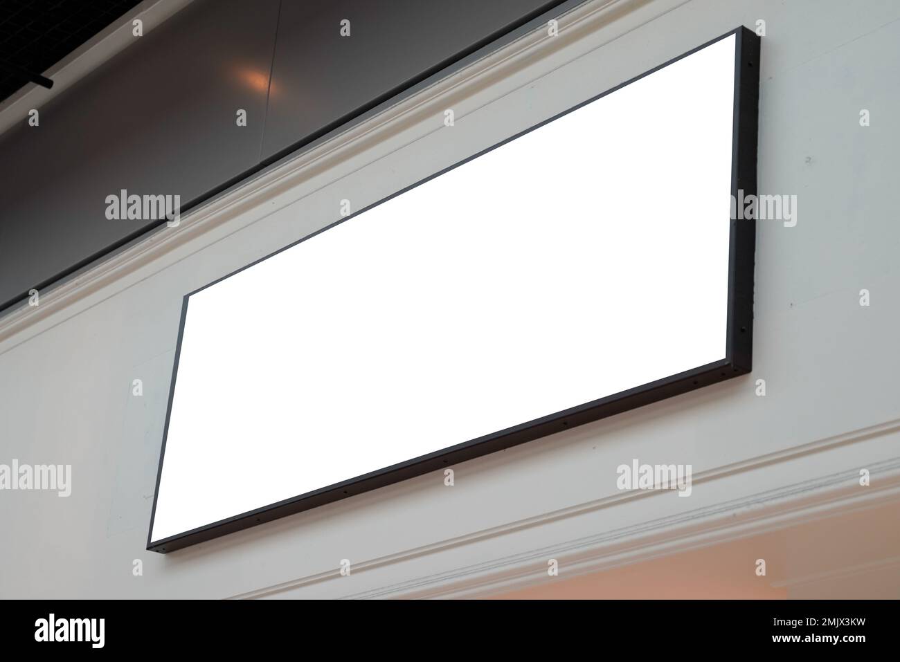 Square signboard signage on grey wall with blank white sign mock up ...