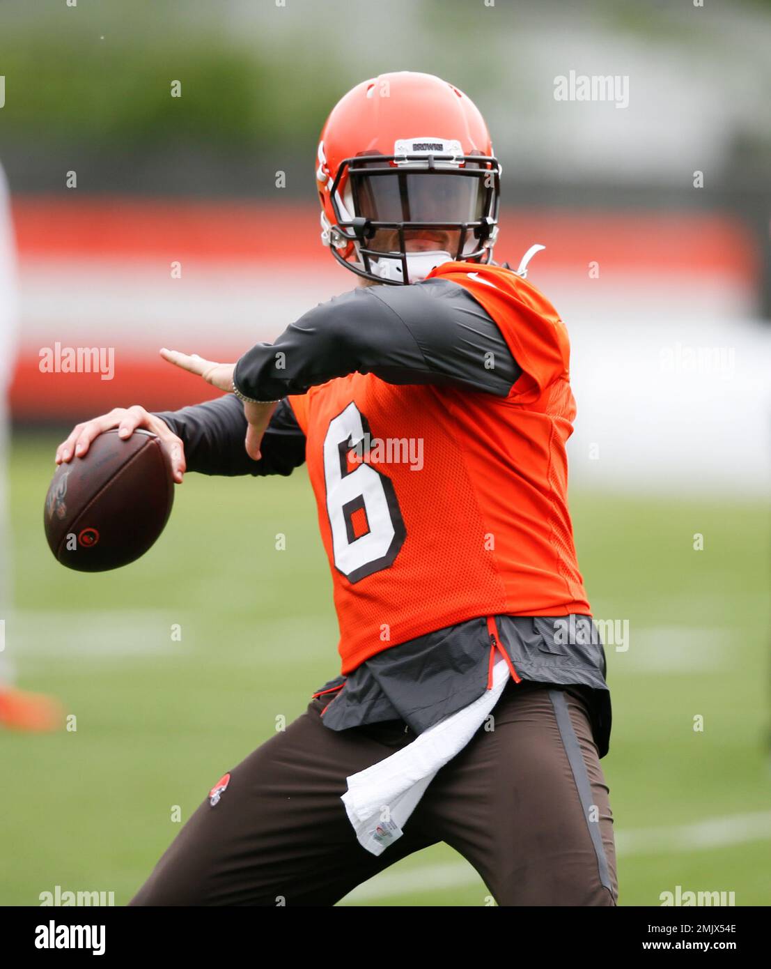 Cleveland Browns' Baker Mayfield throws a pass during an NFL football ...