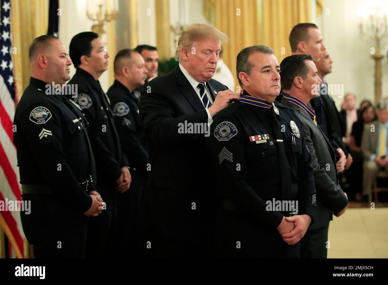 President Donald Trump awards Sgt. Thomas Avila III of the Azusa (Calif ...