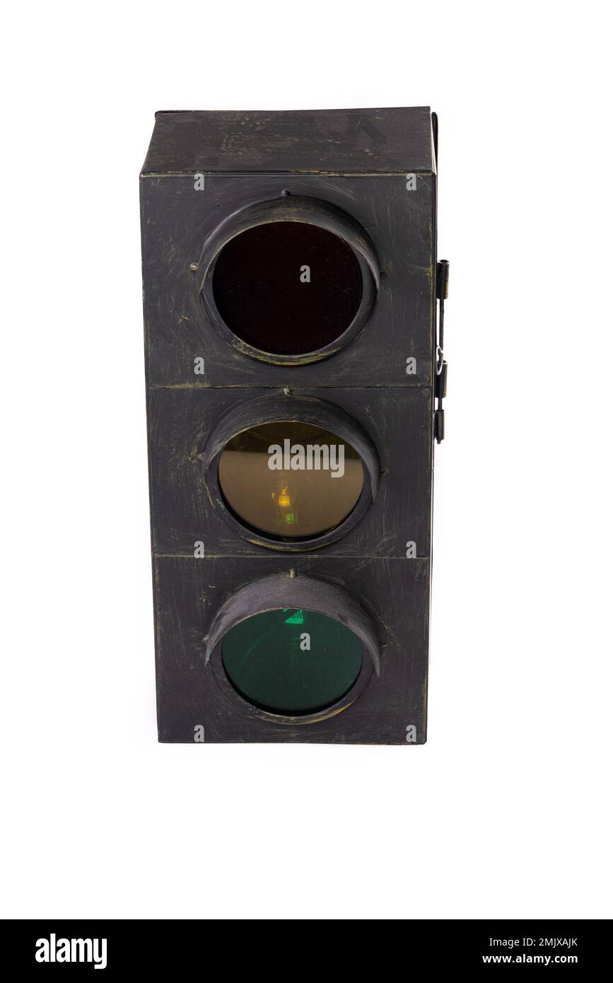 vintage traffic light isolated on white background Stock Photo - Alamy