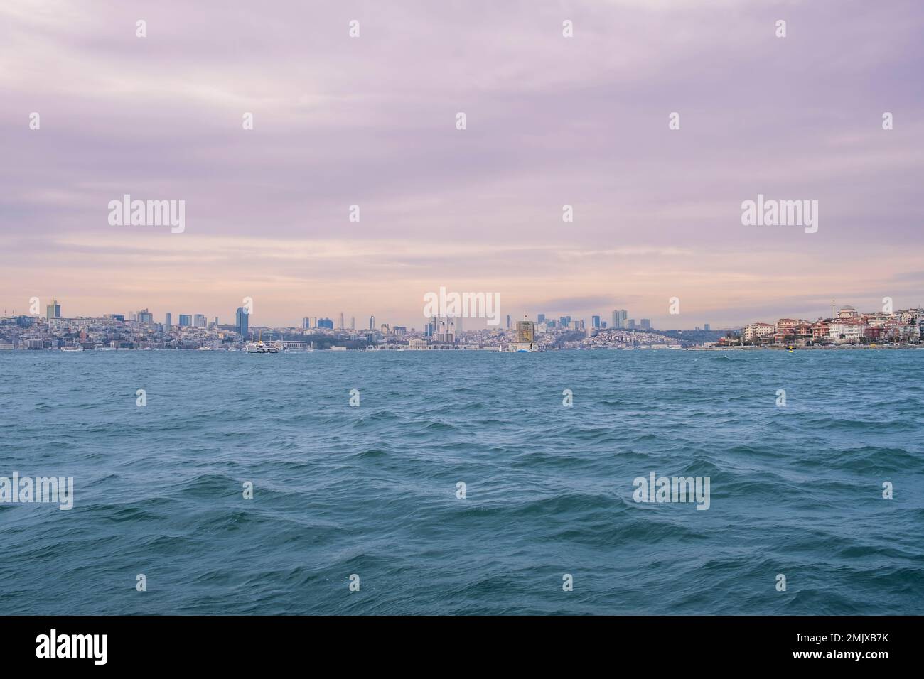 Bosphorus and Istanbul skyline at sunset. Sunset landscapes. Turkey's ...