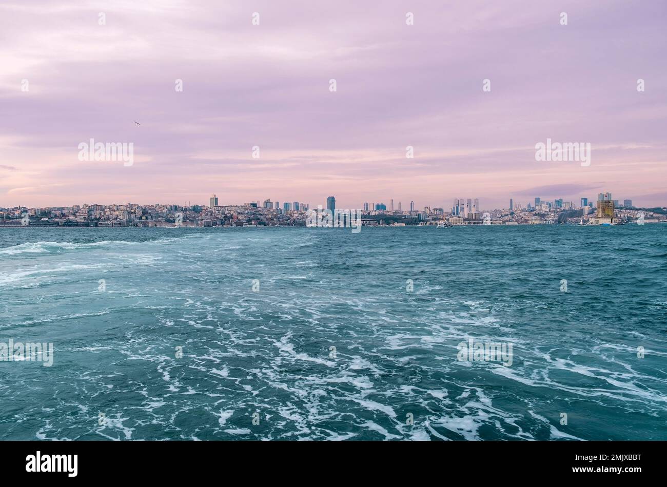 Bosphorus and Istanbul skyline at sunset. Sunset landscapes. Turkey's ...