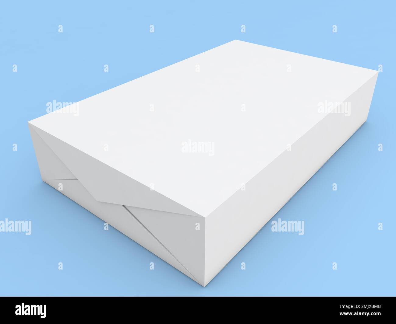 White A4 paper packaging on a blue background. 3d render illustration ...