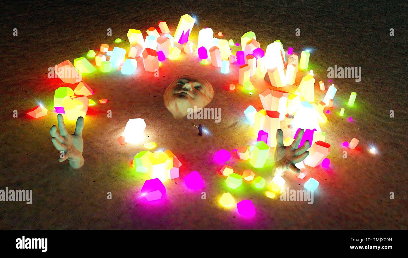 Fantasy landscape, sci-fi, post apocalyptic. Statue of a hand coming ...