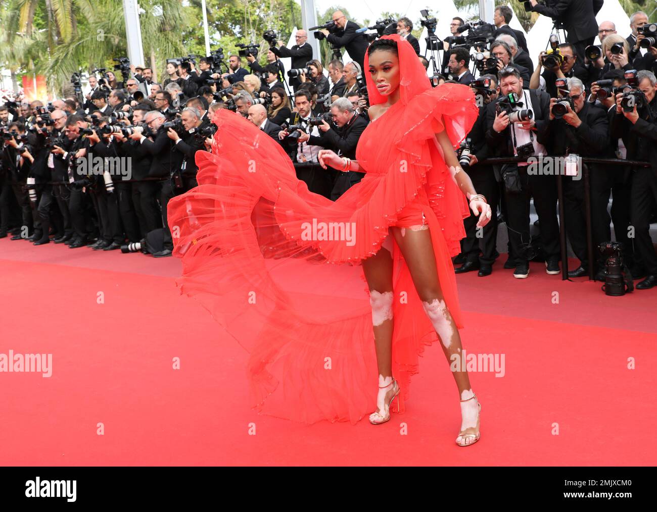 EDS NOTE: NUDITY - Model Winnie Harlow poses for photographers upon ...