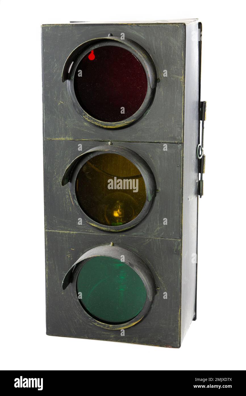 Traffic lights ancient vintage on white background studio isolated ...