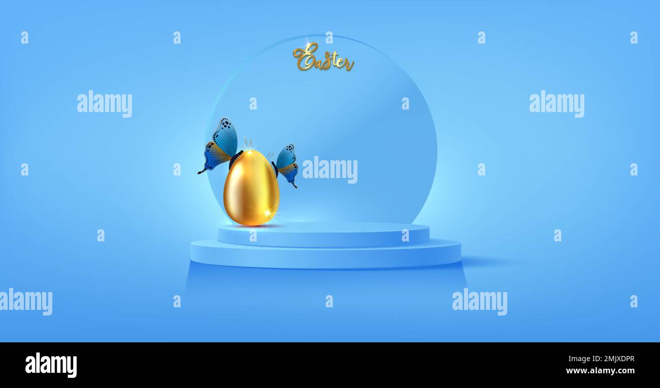 Easter banner for product demonstration. Round pedestal or podium with ...