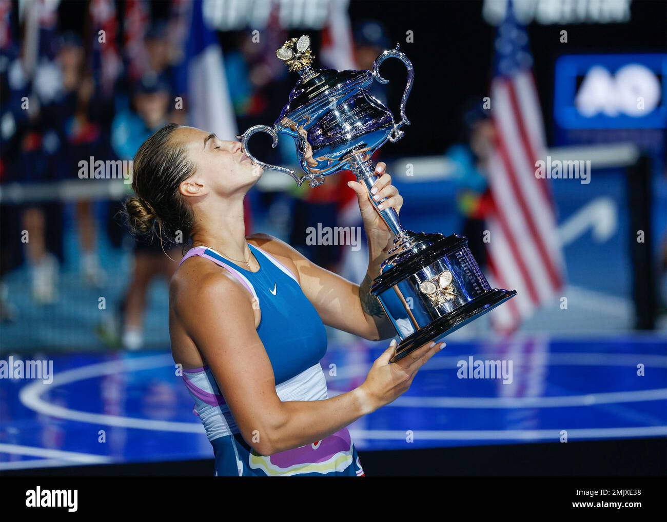Melbourne, Australia. 28th. Jan., 2023. Winner Aryna Sabalenka holding ...