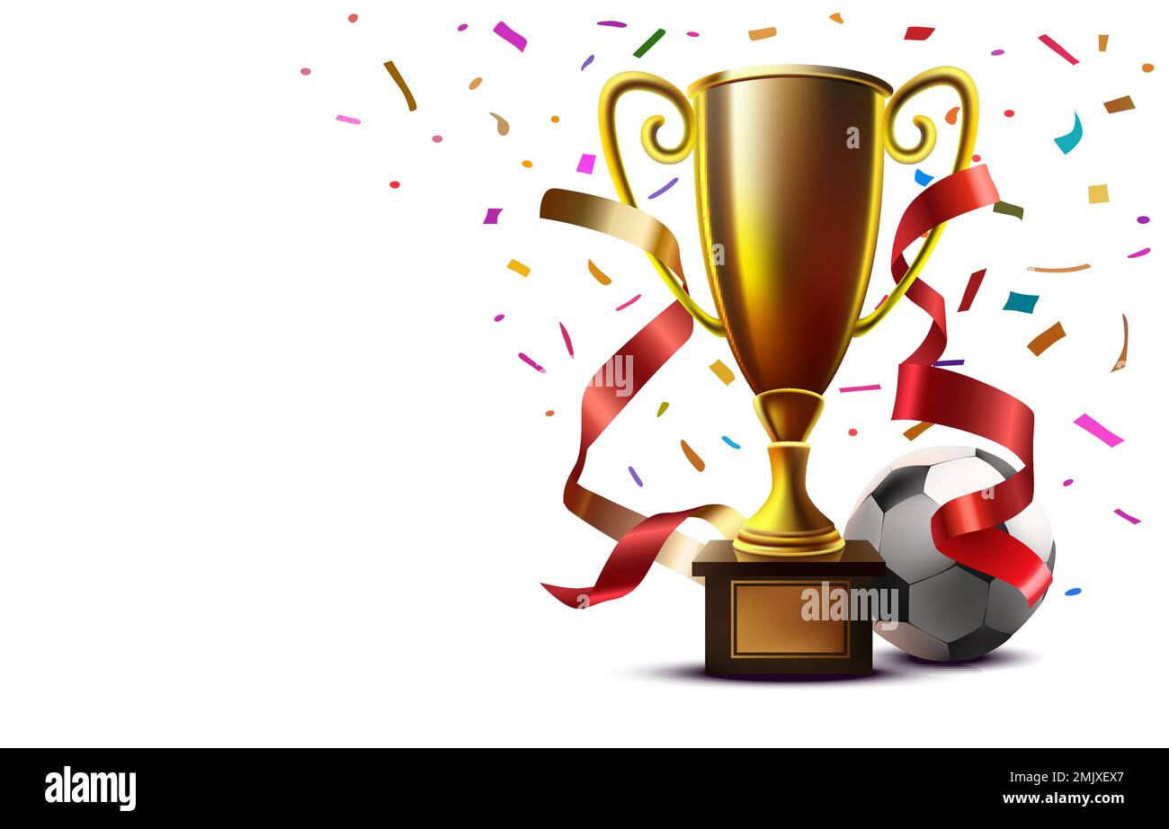 Golden cup of the winner on the football field. Vector illustration ...
