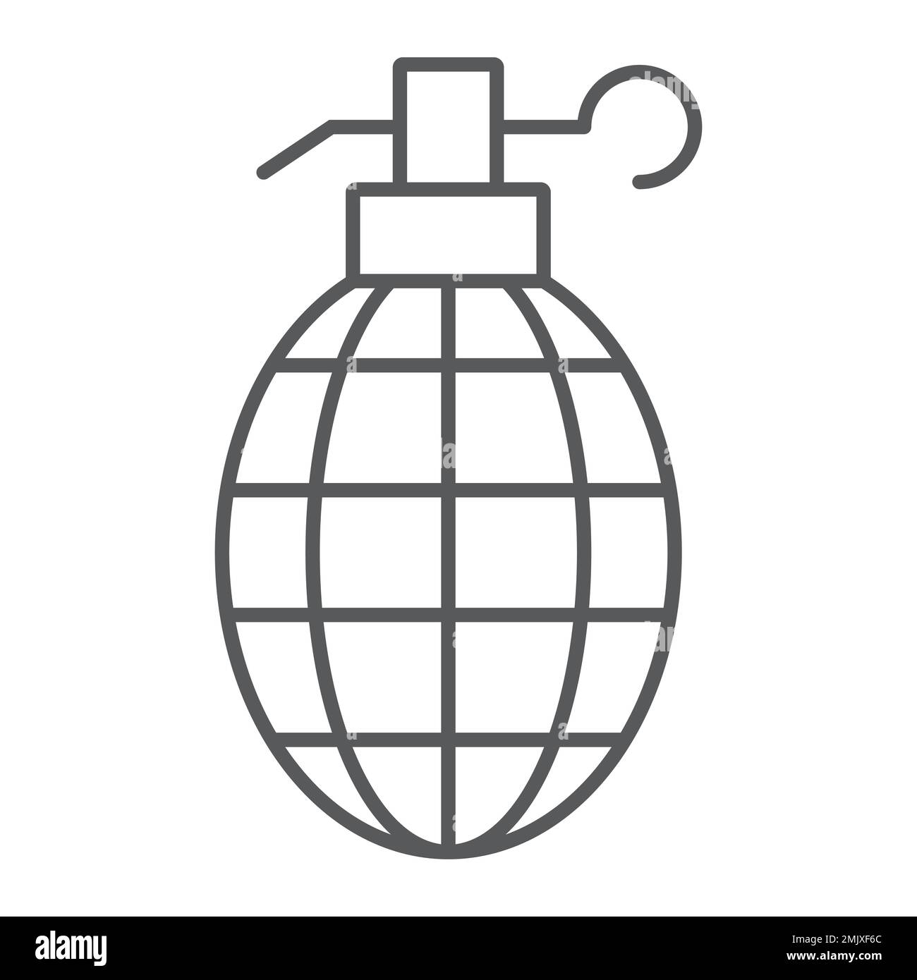 Grenade thin line icon, weapon and army, bomb sign, vector graphics, a ...