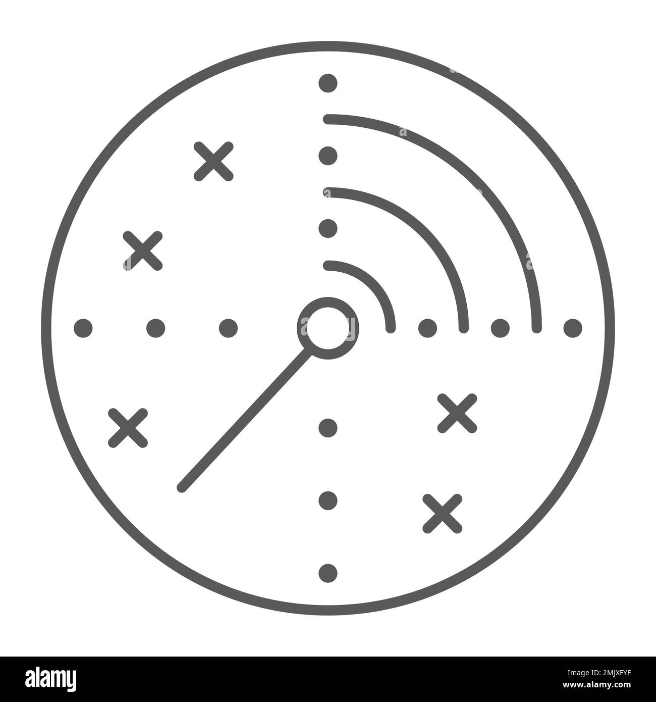 Radar thin line icon, military and navy, target sign, vector graphics ...