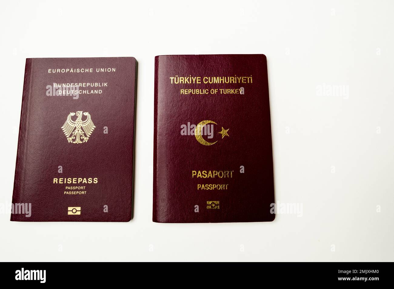Gronau Germany 01122023 Turkish And German Passports On A White Background Dual