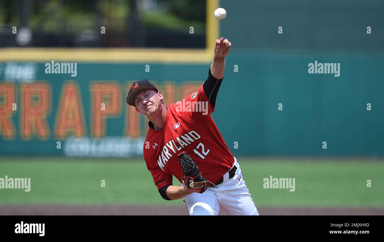 Maryland pitcher Tyler Blohm throws during an NCAA baseball game on ...