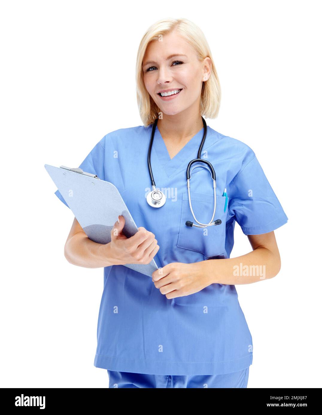 Portrait, medical and documents with a nurse woman in studio isolated ...