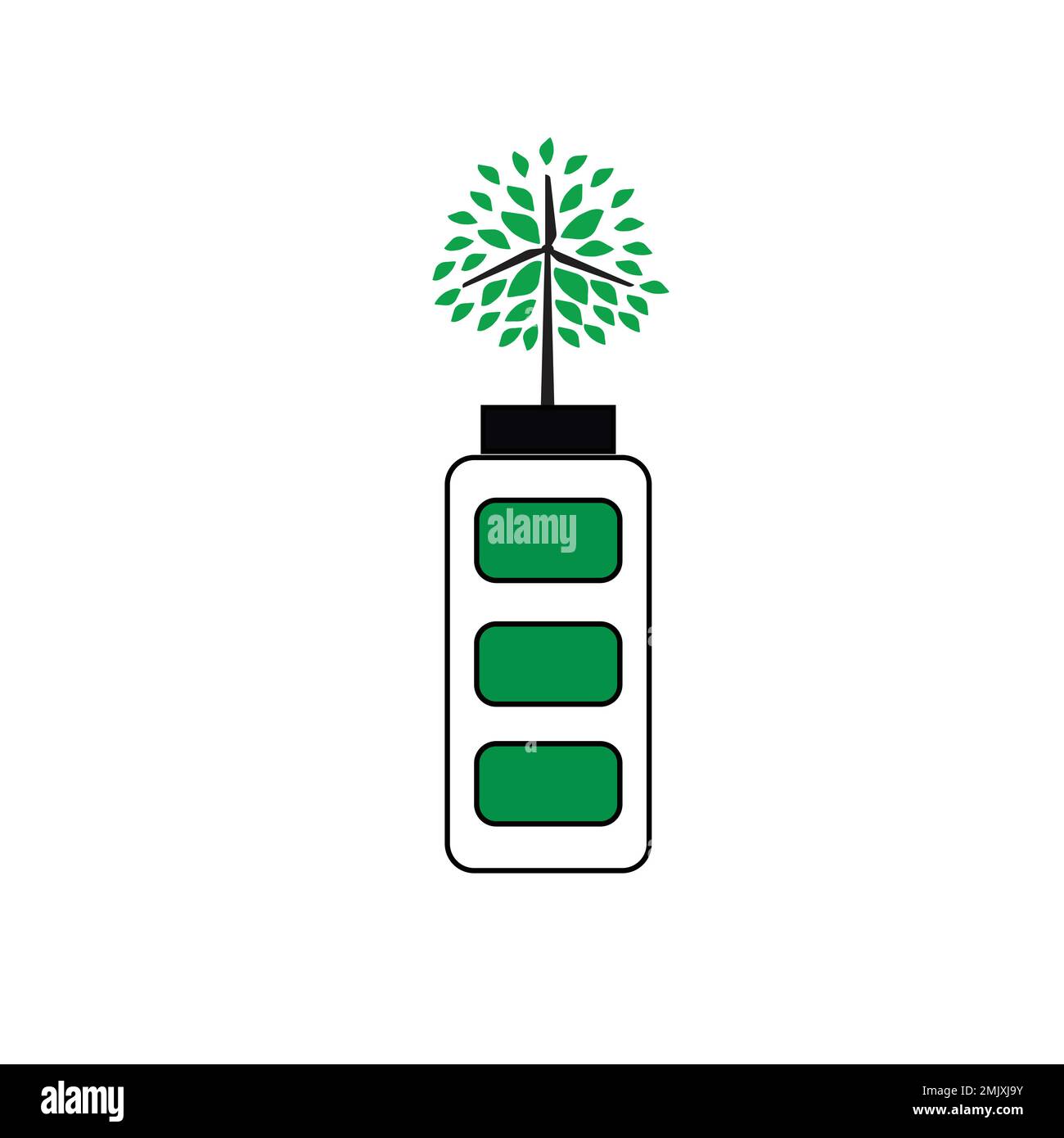 Full charged battery with a windmill, renewable energy concept Stock ...