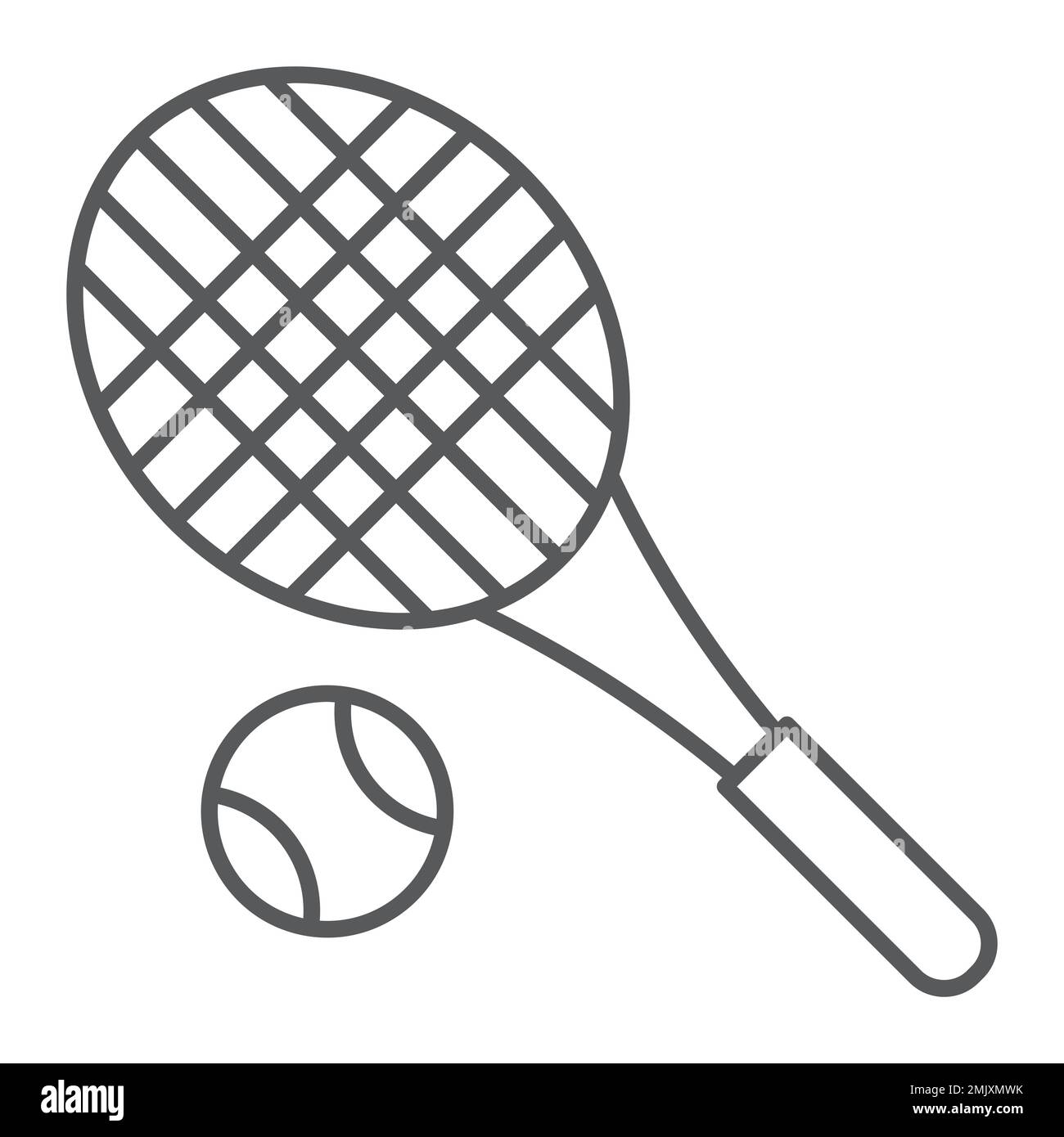 Tennis thin line icon, fitness and equipment, racket and ball sign ...