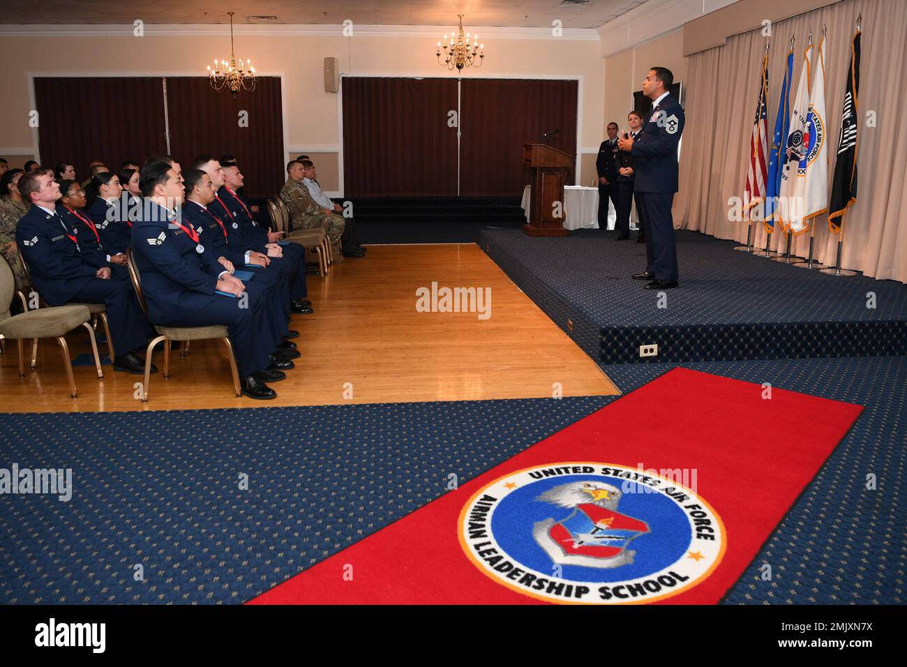 Chief Master Sgt. Alan Weary, installation command chief, speaks to ...