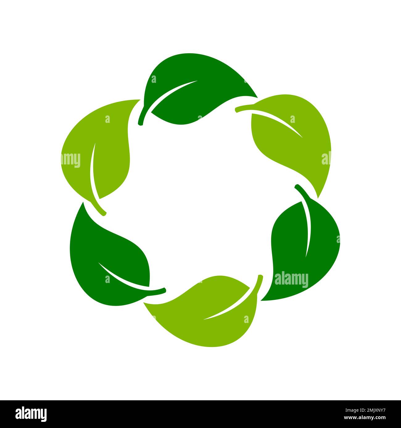 Six leaves in a circle. Recyclable compostable material. Natural cycle ...