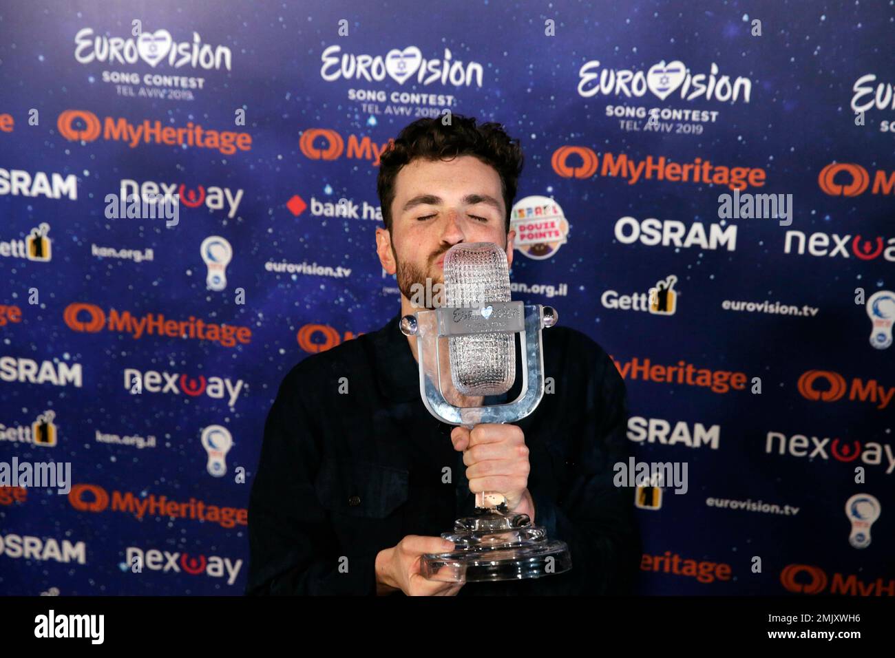Duncan Laurence of the Netherlands celebrates with the trophy during a ...