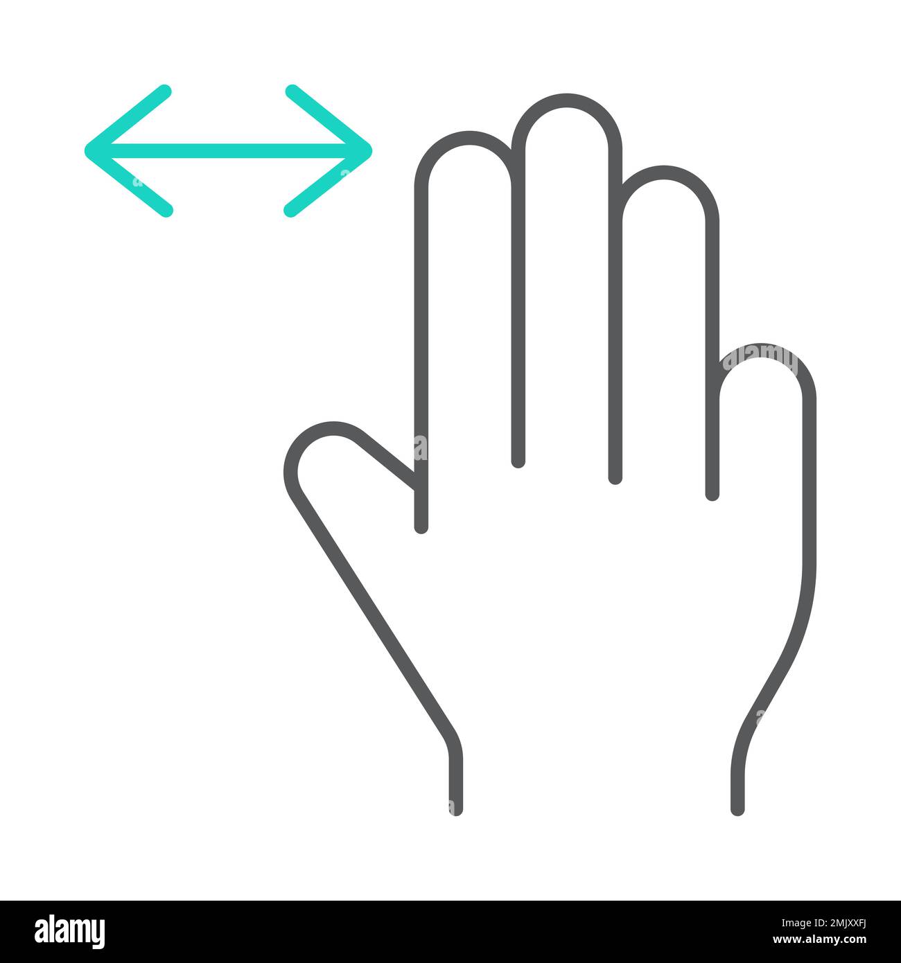 Three fingers horizontal scroll thin line icon, gesture and hand, flick ...