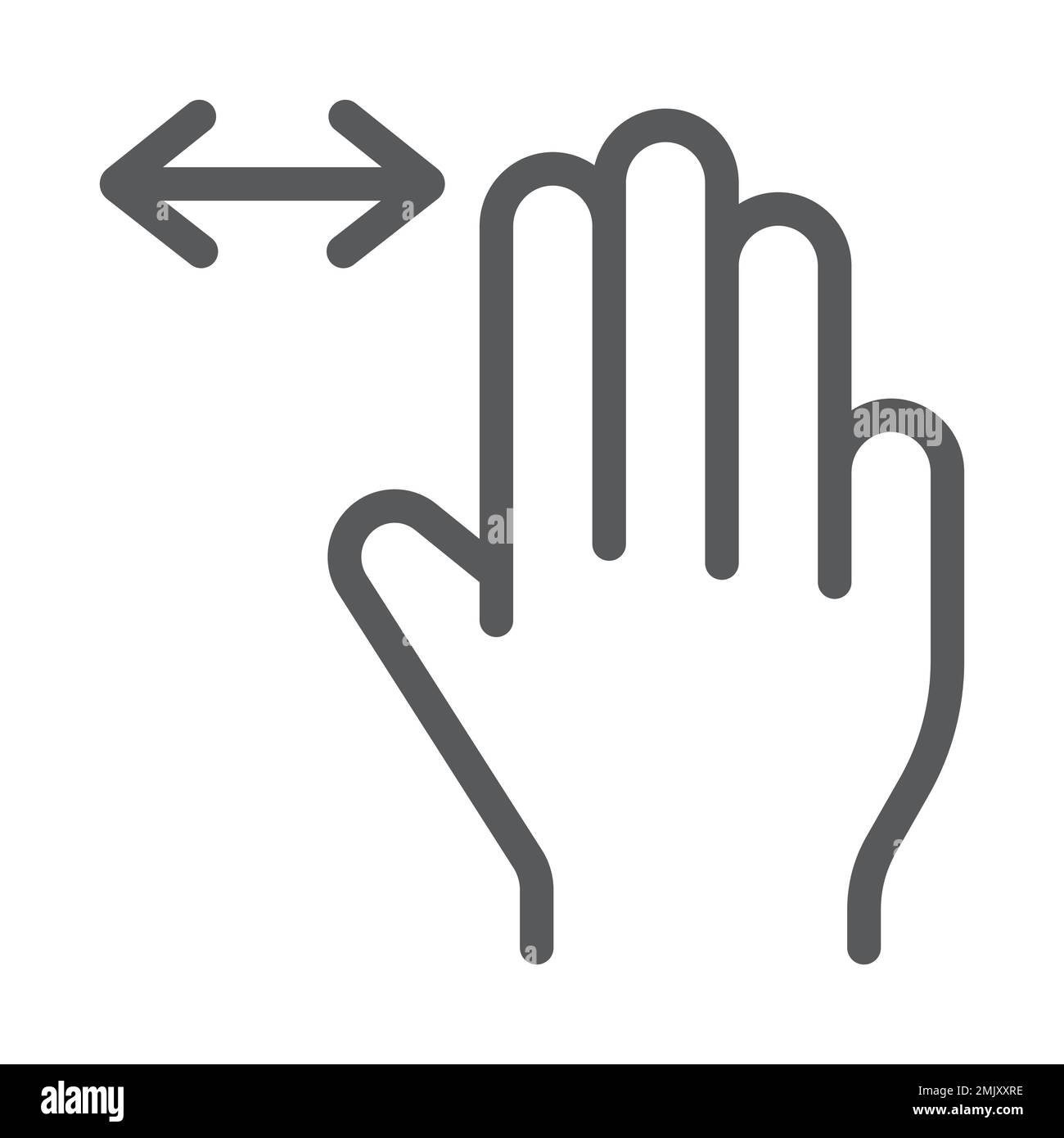 Three fingers horizontal scroll line icon, gesture and hand, flick sign ...