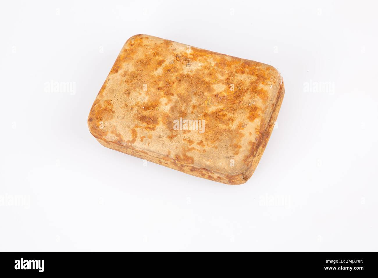 closed old steel rusty vintage golden box isolated on white background ...