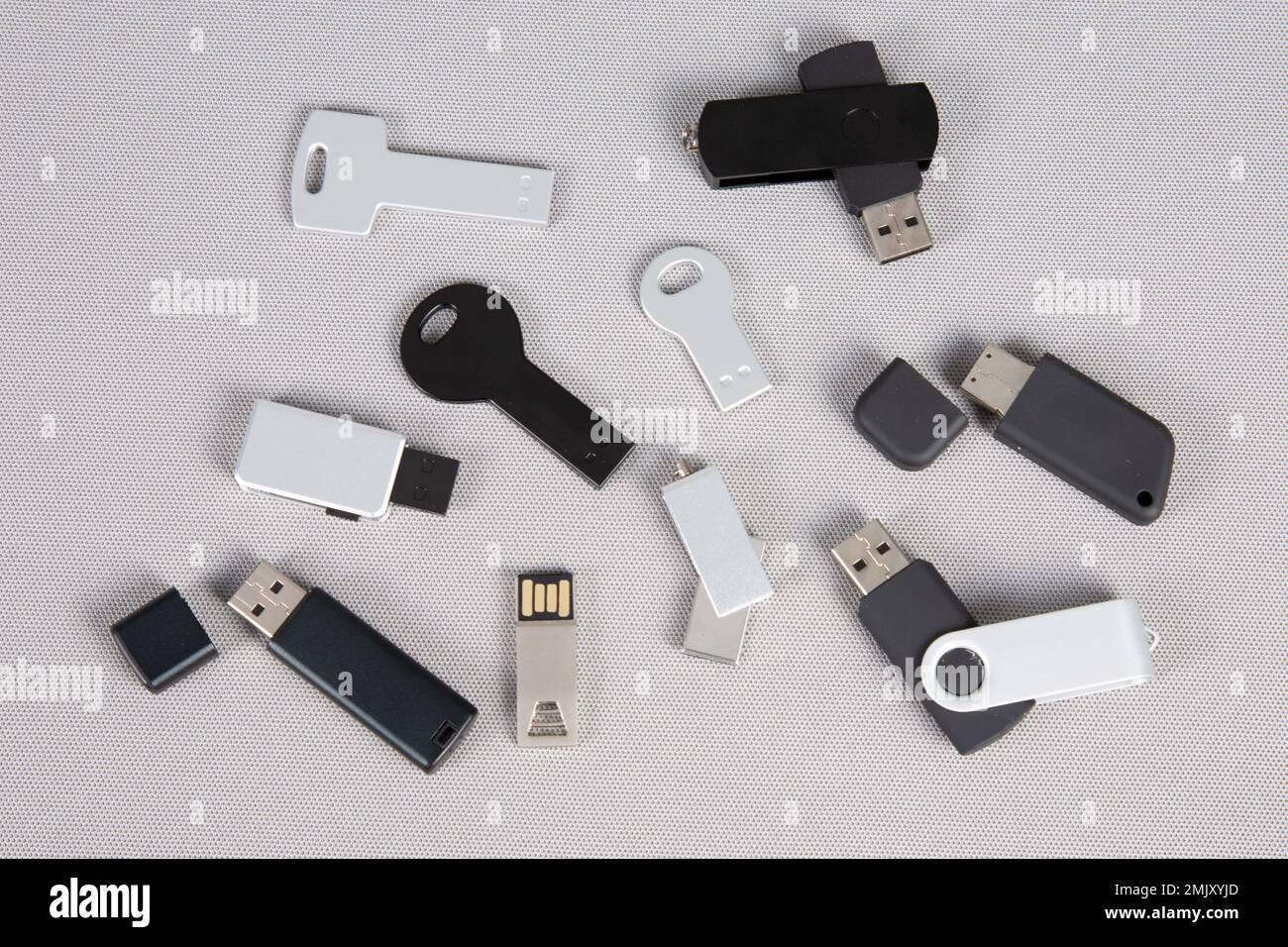 lot of USB flash drive many keys in silver black and grey color Stock ...