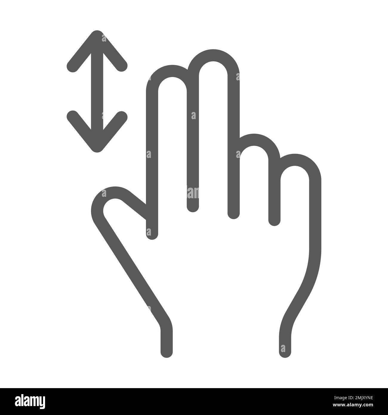 Two finger vertical scroll line icon, gesture and hand, press sign ...