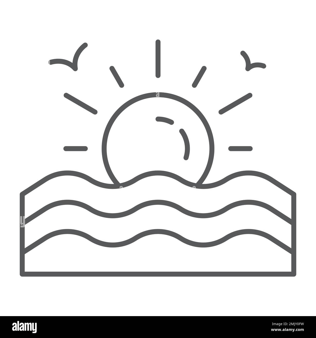 Sunset thin line icon, sunrise and ocean, sun sign, vector graphics, a ...