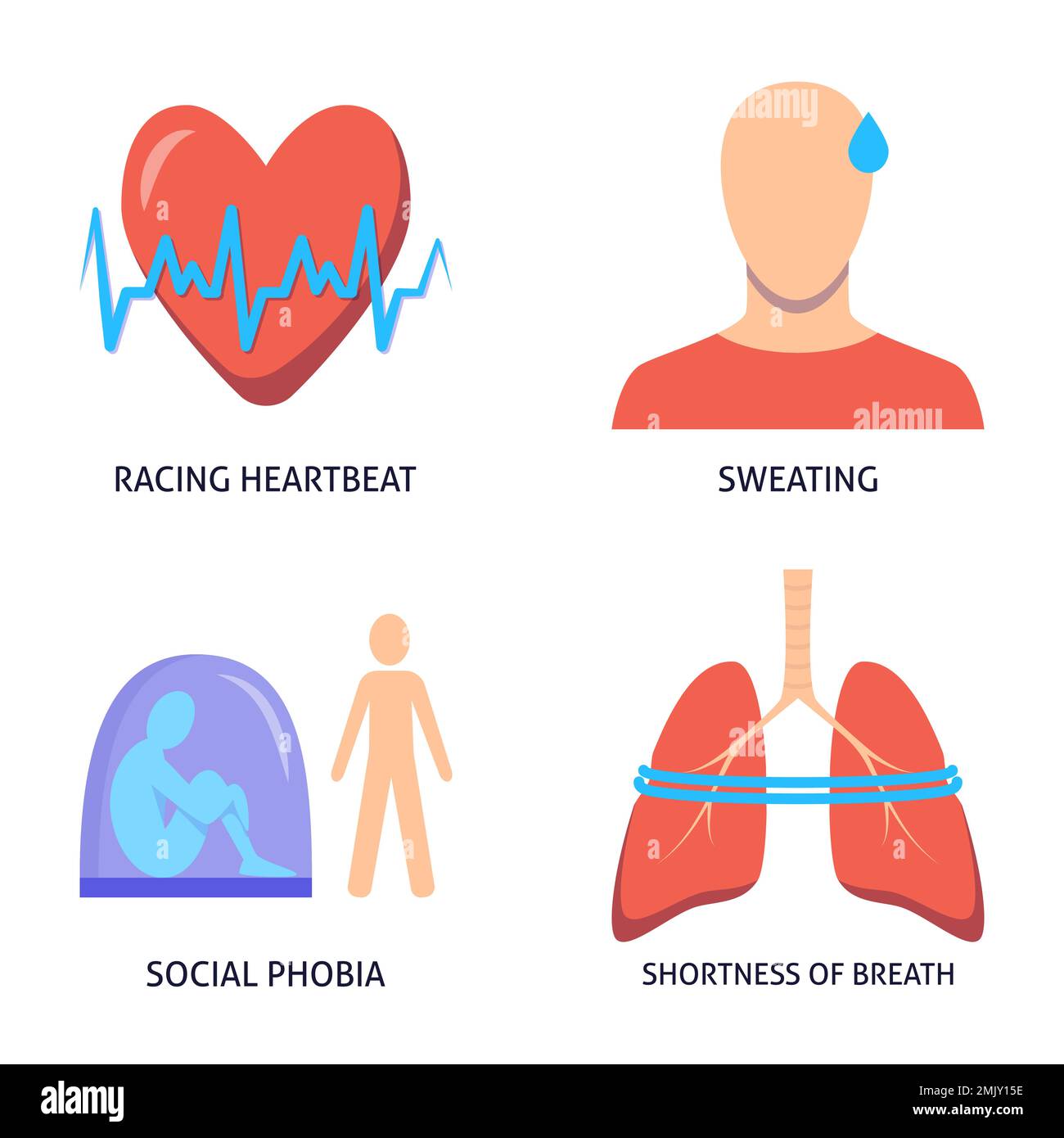 Stress and anxiety symptoms icon set in flat style. Vector illustration ...