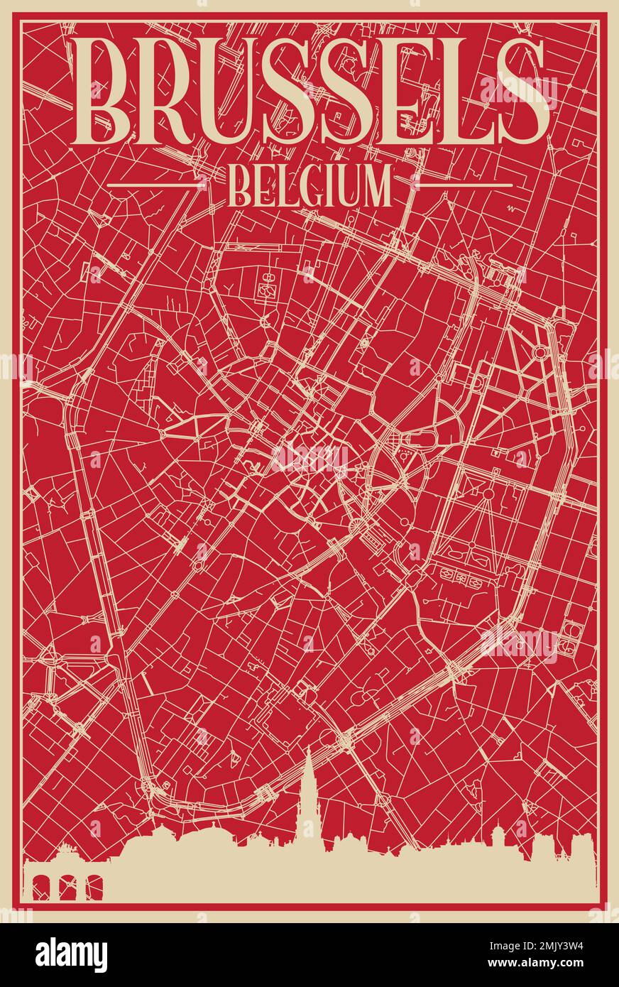 Road network poster of the downtown BRUSSELS, BELGIUM Stock Vector ...