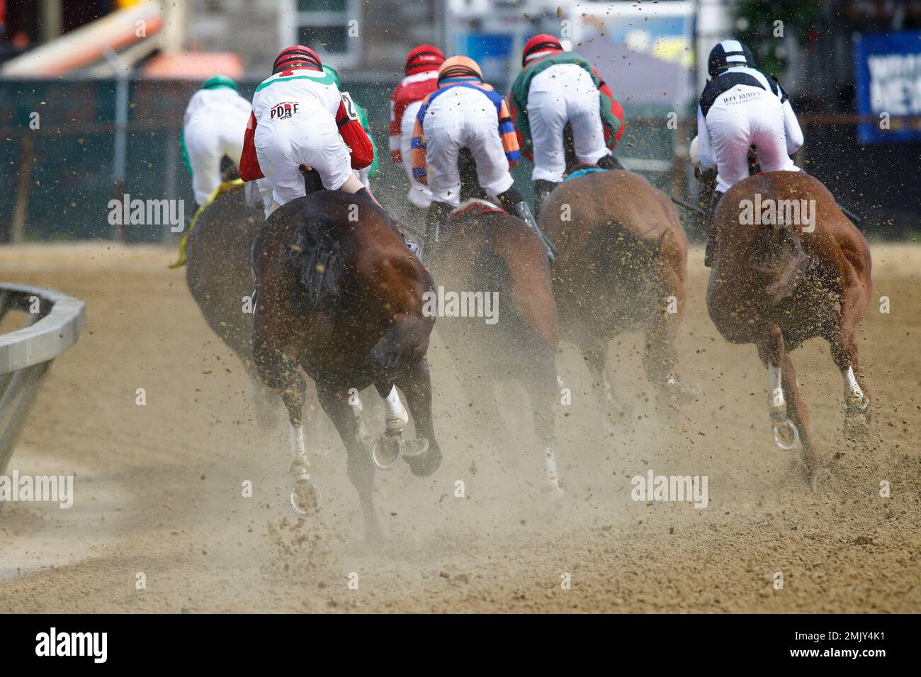 Horses move through turn one during the Black Eyed Susan horse race at ...