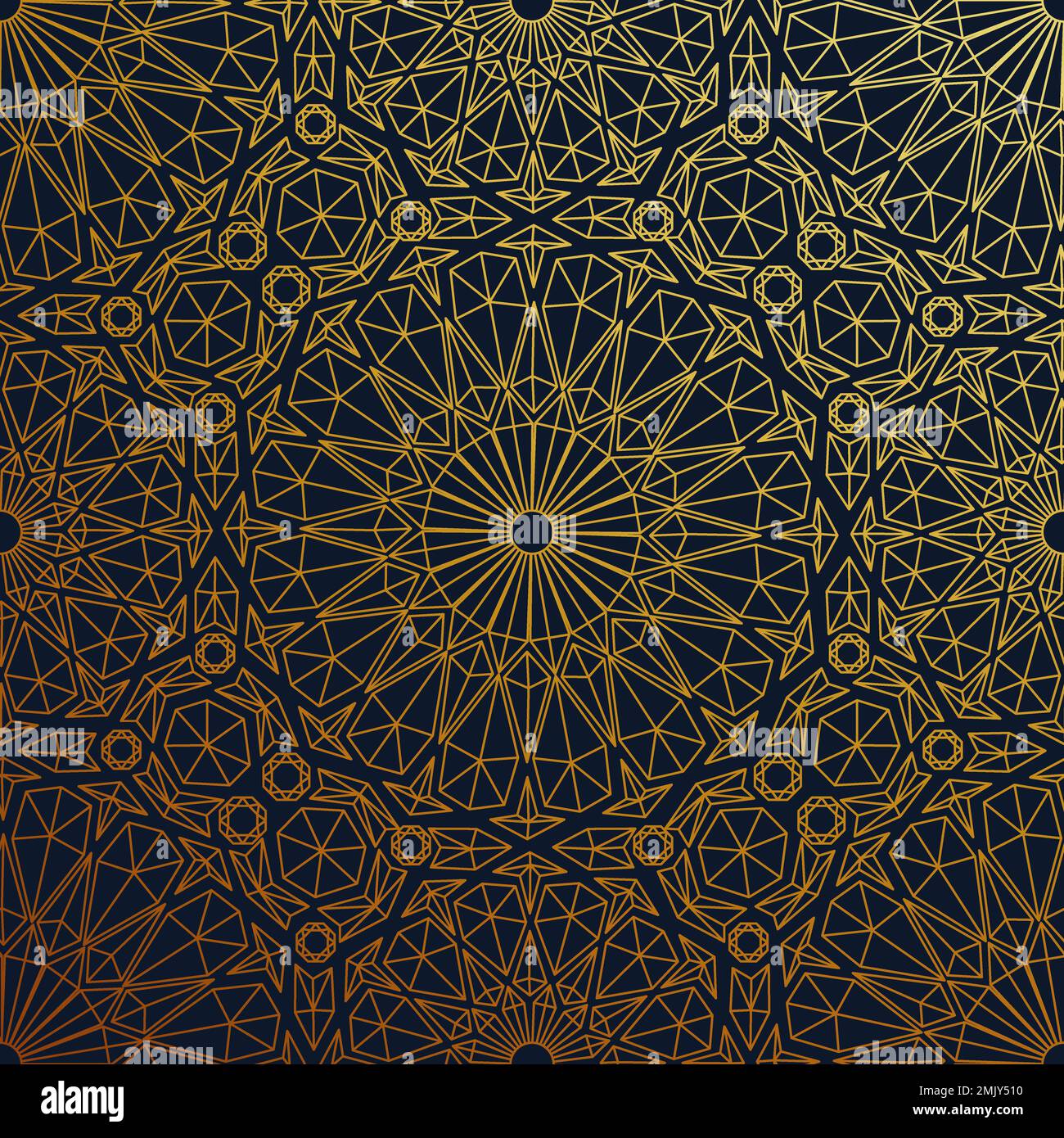Golden Muslim pattern on a dark background in a linear style for print ...