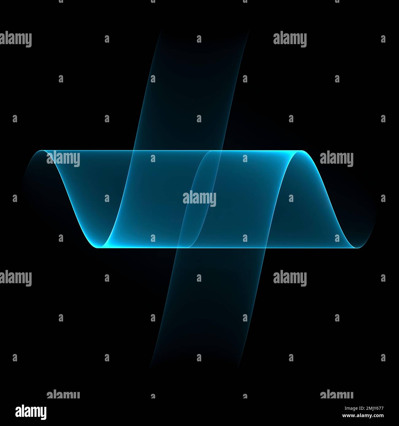 Futuristic smoke. Neon blue color light geometric lines on a black ...