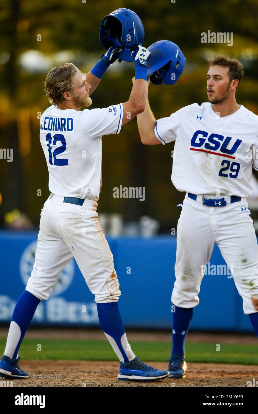 Georgia State's Luke Leonard (12) celebrates with Brandon Bell as he ...
