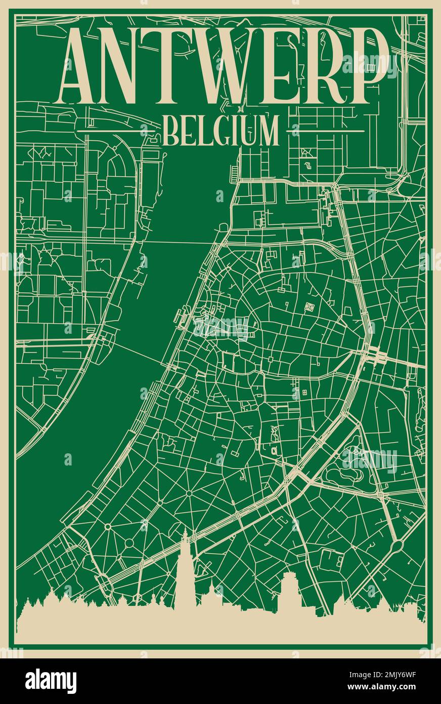 Road network poster of the downtown ANTWERP, BELGIUM Stock Vector Image ...