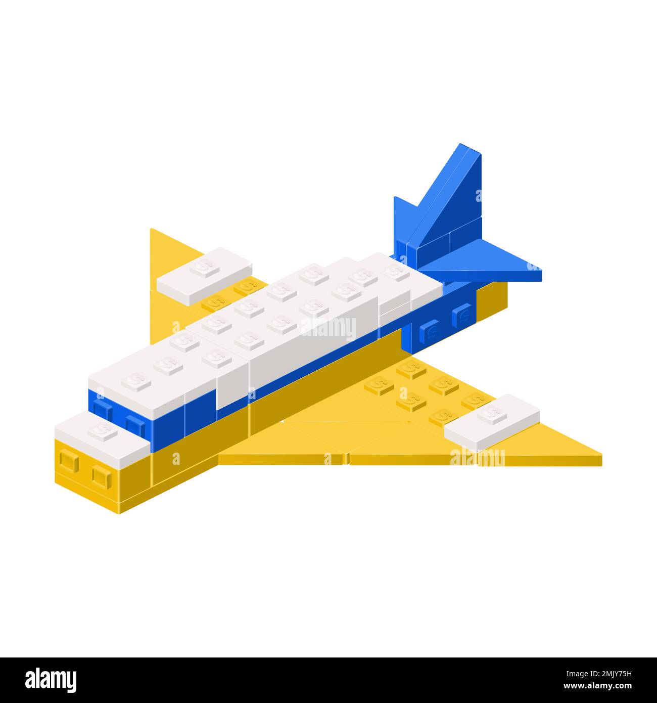 Plane assembled from plastic blocks in isometric style for printing and ...