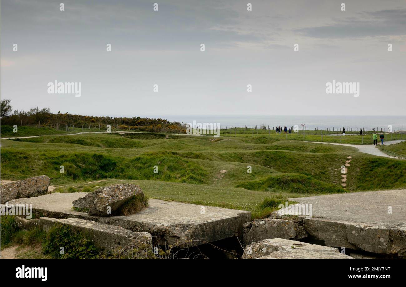 Remnants of German World War II bunkers and craters made by bombs on ...
