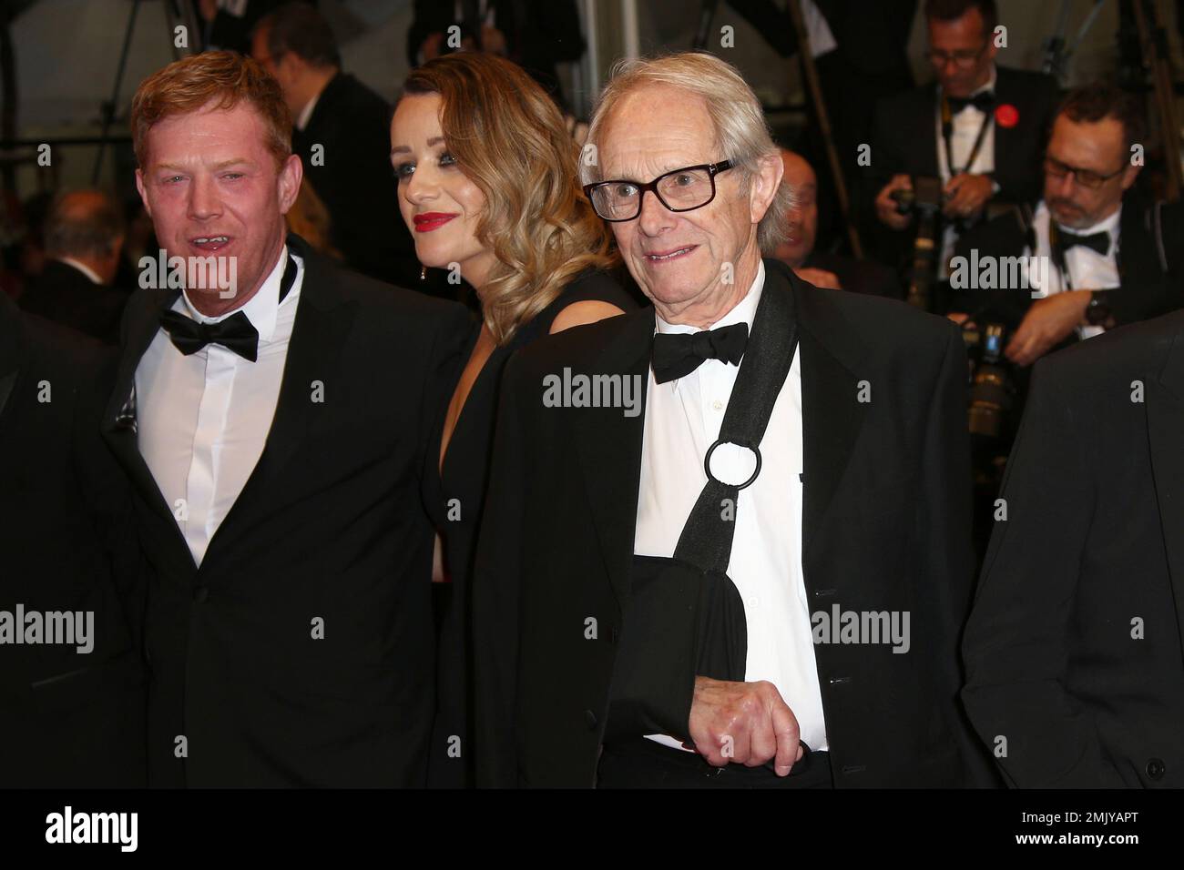 Actors Kris Hitchen, from left, Debbie Honeywood and director Ken Loach ...