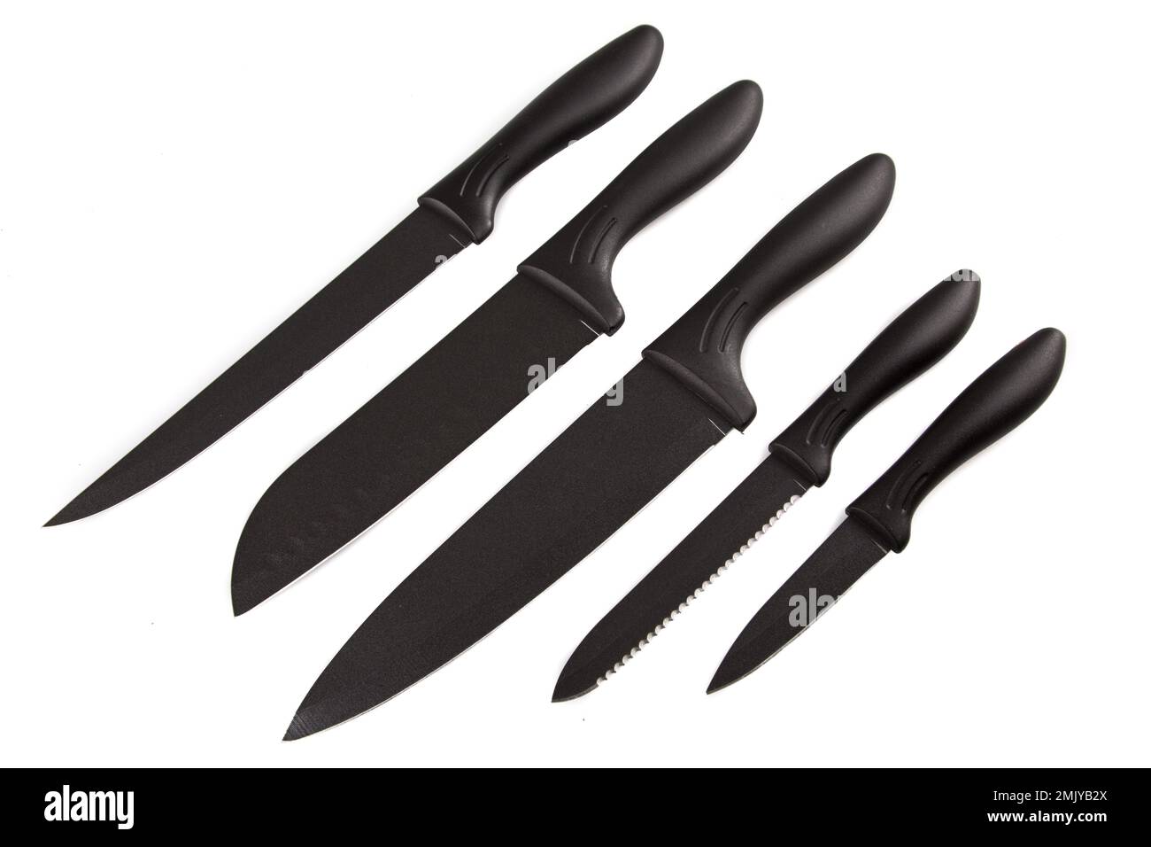 Kitchen set knives black isolated against white background Stock Photo ...