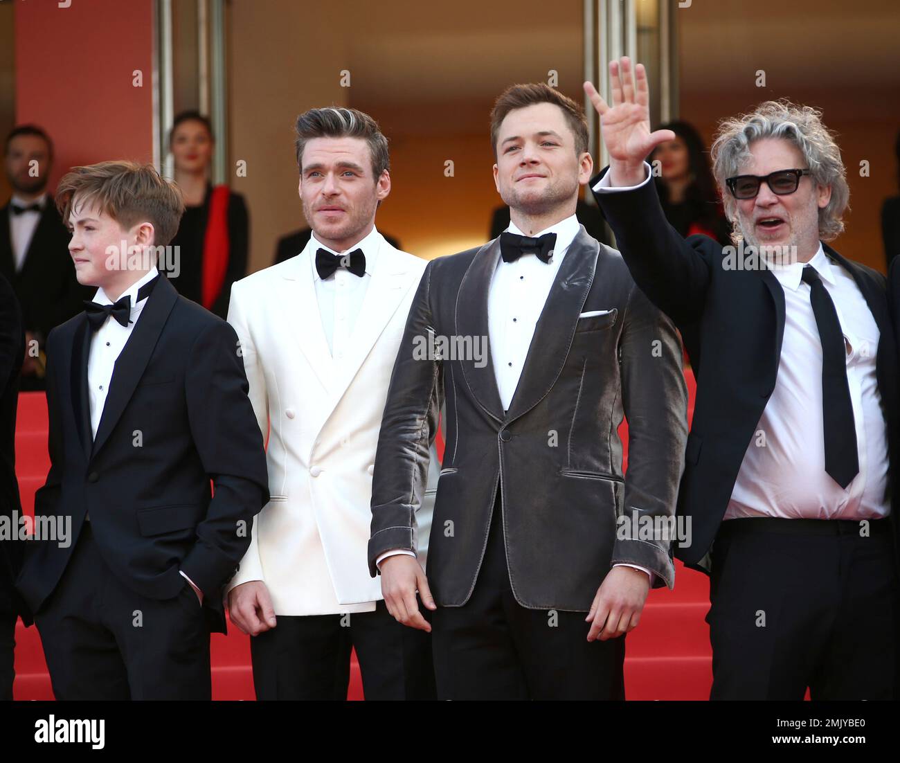 Director Dexter Fletcher, from left, producer Adam Bohling, actor Taron ...