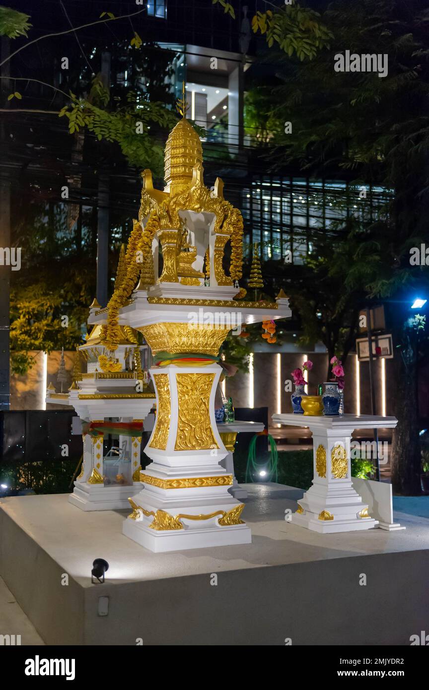 Offerings at a Buddhist Shrine, Bangkok, Thailand Stock Photo - Alamy