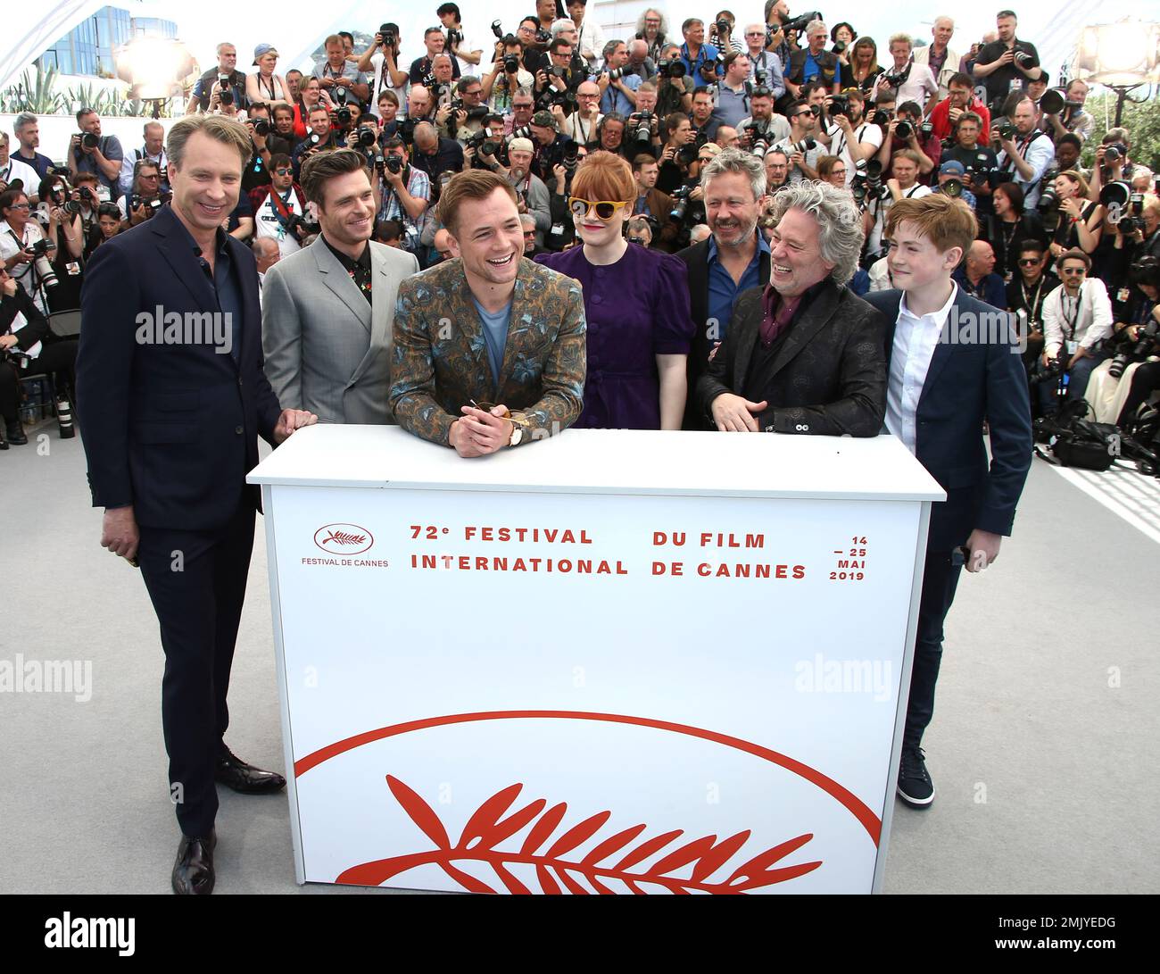 Music producer Giles Martin, from left, actors Richard Madden, Taron ...