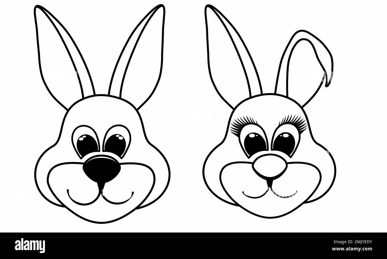Set girl and boy head rabbit. Bunny line icon. Vector outline ...