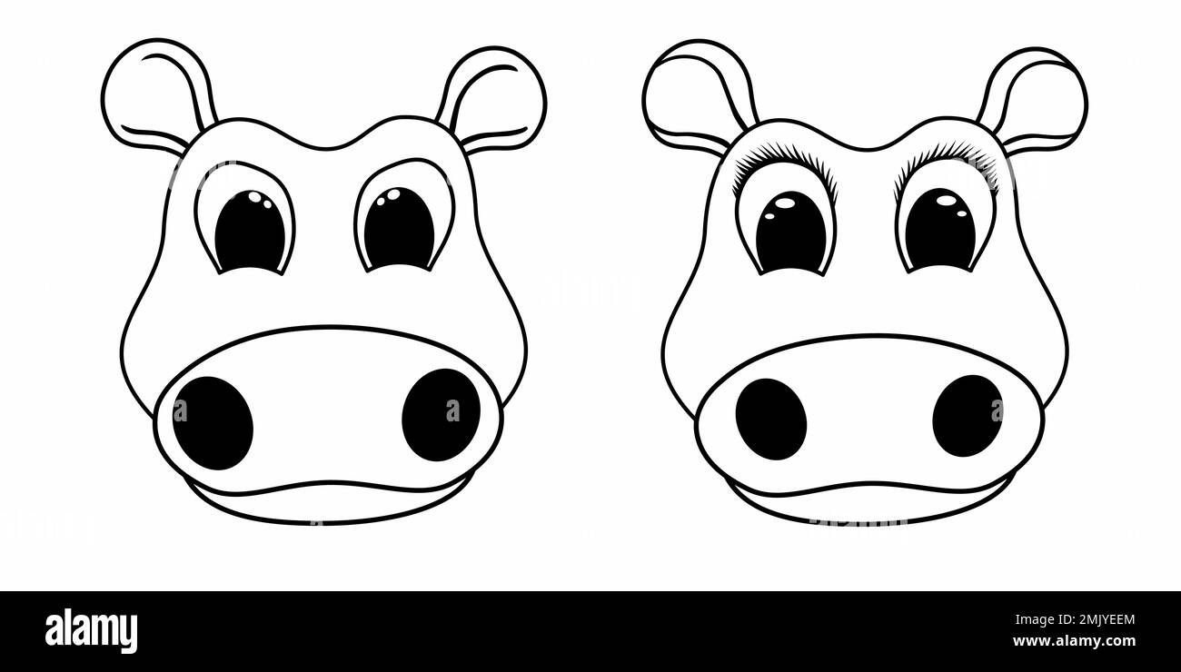 set girl and boy face funny cartoon hippo black lline. outline logo ...
